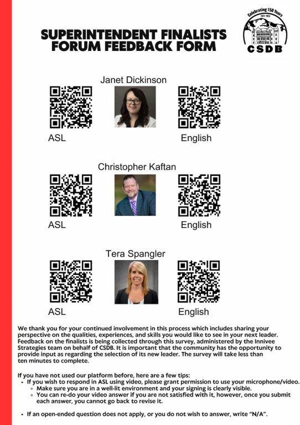 Superintendent Finalists Forum Feedback Form | CO School for the Deaf & Blind